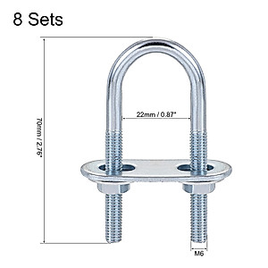uxcell Round U-Bolts 8 Sets 0.87"(22mm) Inner Width 70mm Length Steel M6 with Nut, Plate, Washer