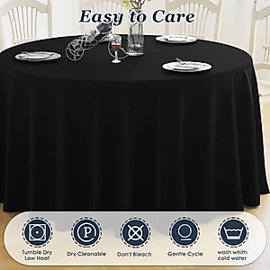 LEQEE Round Tablecloth,120inch Stain and Wrinkle Resistant Polyester Table Cloth,Decorative Fabric Table Cover for Kitchen,Dinning,Party,Wedding Round(Black)