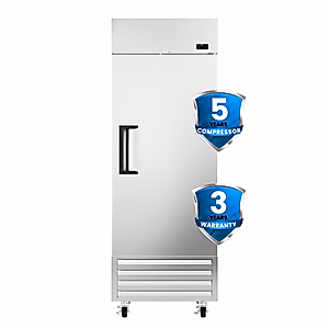 KICHKING 27"W Dynamic Cooling Commercial Freezer 23 Cu. Ft OmniSmart Temperature Control -10℉~10℉ Self Closing Stainless Steel Reach-In Commercial Freezer Digital Thermostat LED Lighting 3 Shelves