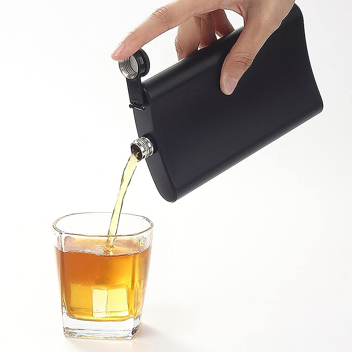 FYL 12 Oz 18/8 Stainless Steel Hip Flask for Liquor with Never-Lose Cap, Leakproof Easy Pour Funnel is Included, Matte Black