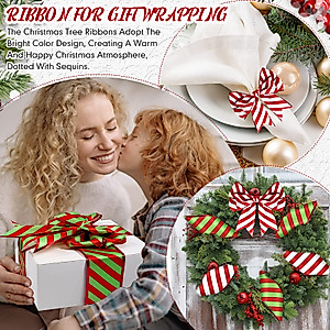 Hanaive 2 Rolls Ribbons for Christmas Tree Wired Ribbon Satin Stripes Edge Wrapping for Crafts DIY Gift Party Garden Home Garland Bows Ornament Decor(2.5 Inch x 10 Yards,Red Green, Red White)