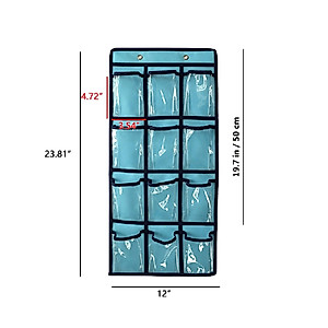 NIMES Hanging Closet Underwear Sock Jewelry Storage Over The Door Classroom Cell Phone Calculator Organizer Clear Pockets (BLUE-12 & 9 POCKETS PACK)
