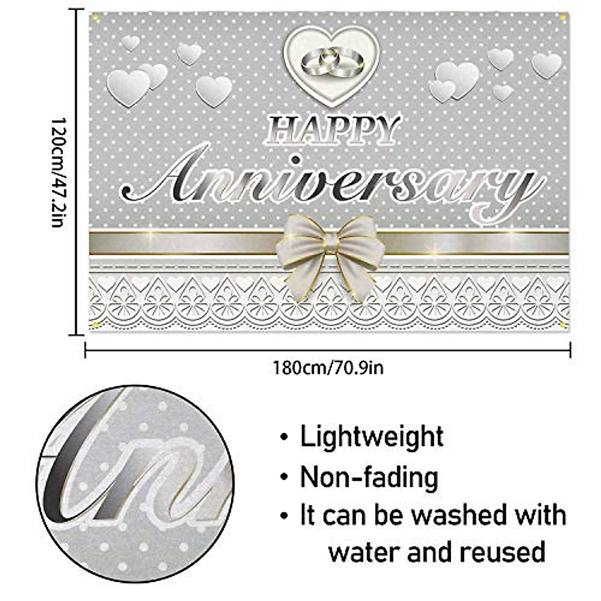 PAKBOOM Happy Anniversary Backdrop Banner - Anniversary Party Decorations Supplies - 3.9 x 5.9ft Silver