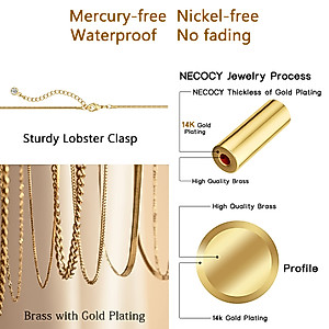 NECOCY Gold Ankle Bracelets for Women,14K Real Gold Plated Anklets Herringbone Figaro Flat Mariner Dainty Layered Anklet Set 3pcs Cute Summer Beach Chain Anklets for Women