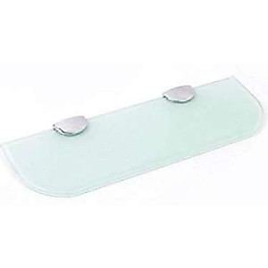 BSM Marketing Set of Two Glass Shelves with Curved Corners 6mm Thick Toughened Glass Clear Bathroom Kitchen Bedroom 500mm x 100mm (20" Approx) with Large Chrome Finish Supports