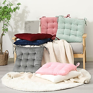 HLOVME Corduroy Chair Cushion with Ties Ultra Soft Warm Floor Cushion for Kids Reading Nook Comfortable Square Seat Cushion for Adult 15.7”x15.7”, White