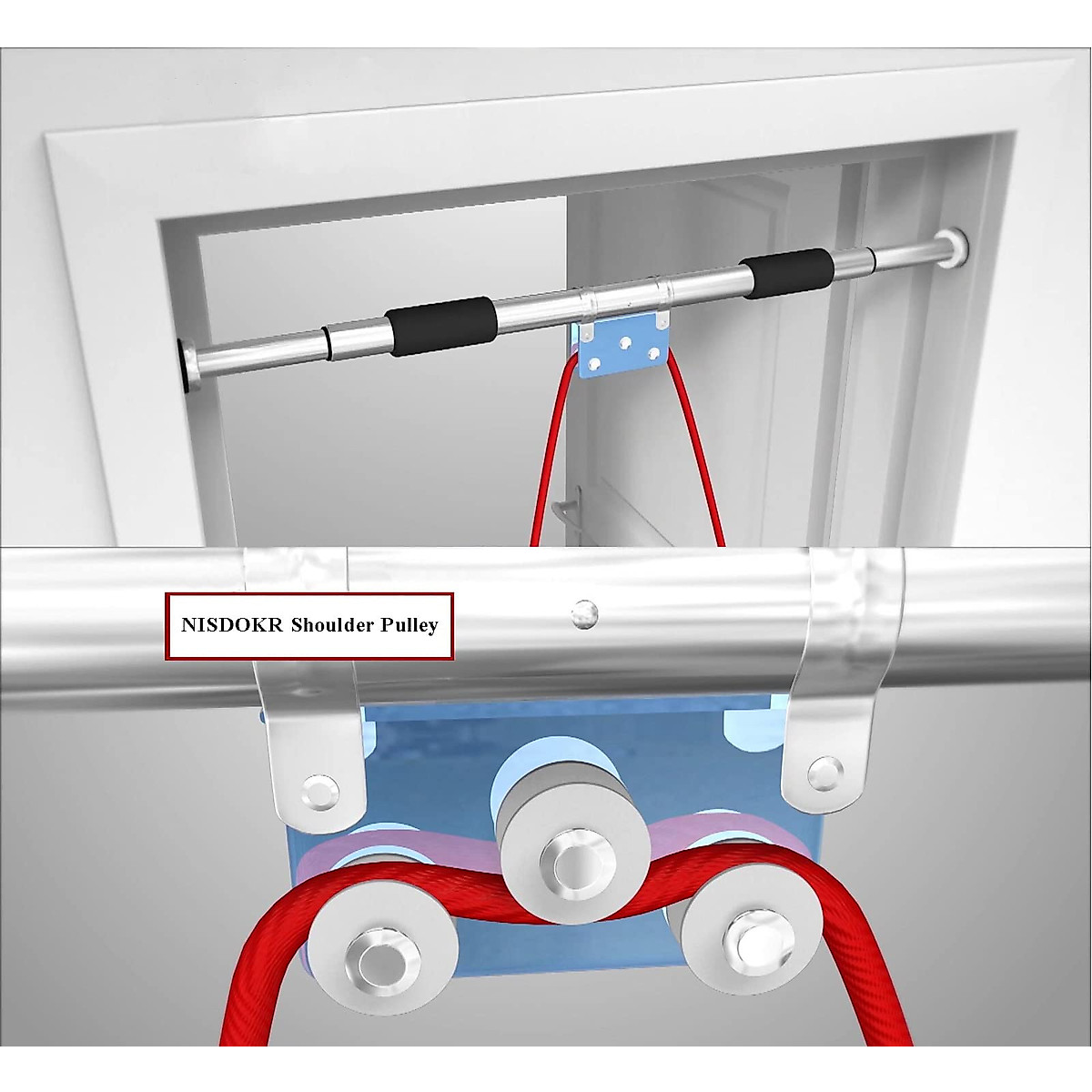 NISDOKR Multi Exercise Doorway Traction Device - Home Rehab Station for Shoulder, Waist, and Neck Recovery - Pull Up Bar, Pulley System, Cervical Hammock for Pain Relief and Flexibility