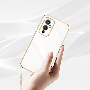 KuDiNi for Oneplus 9 Case, Oneplus 9 Phone Case for Women Girls Electroplating Cute Luxury Bling Aesthetic Trendy Pretty, Full Camera Soft TPU Protection Shockproof Cover for Oneplus 9 (White)