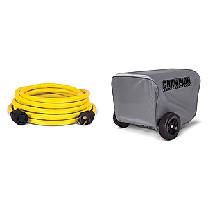Champion 25-Foot 30-Amp 250-Volt Generator Power Cord for Manual Transfer Switch (L14-30P to L14-30R) & Champion Weather-Resistant Storage Cover for 4800-11,500-Watt Portable Generators