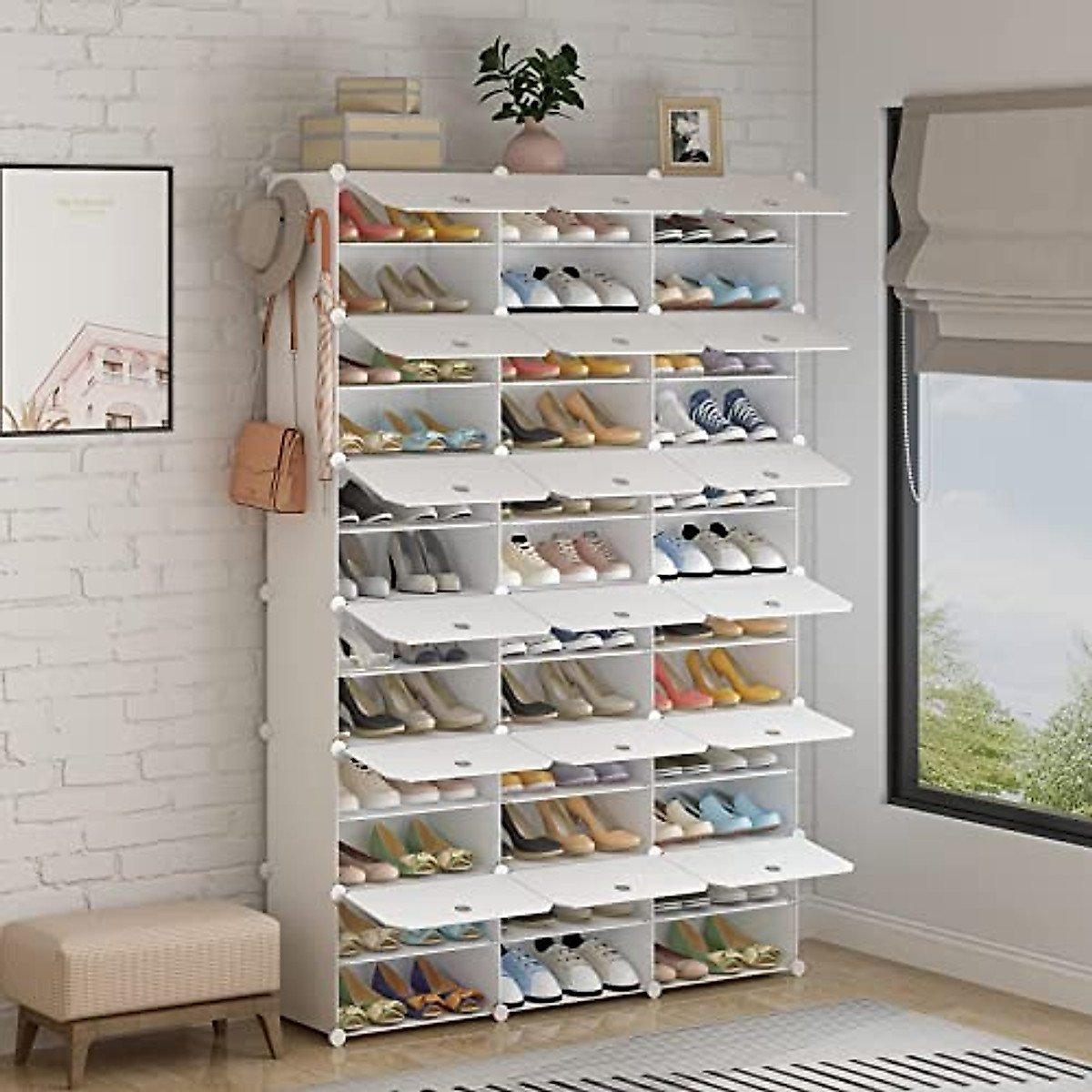 MAGINELS 72 Pair Shoe Rack Organizer Shoe Organizer Expandable Shoe Storage Cabinet Free Standing Stackable Space Saving Shoe Rack for Entryway, Hallway and Closet, White