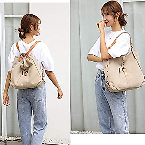 Women's Fashion Purse Backpack Canvas Multipurpose Design Handbags and Shoulder Bag School Hobo Travel bag (KHAKI)