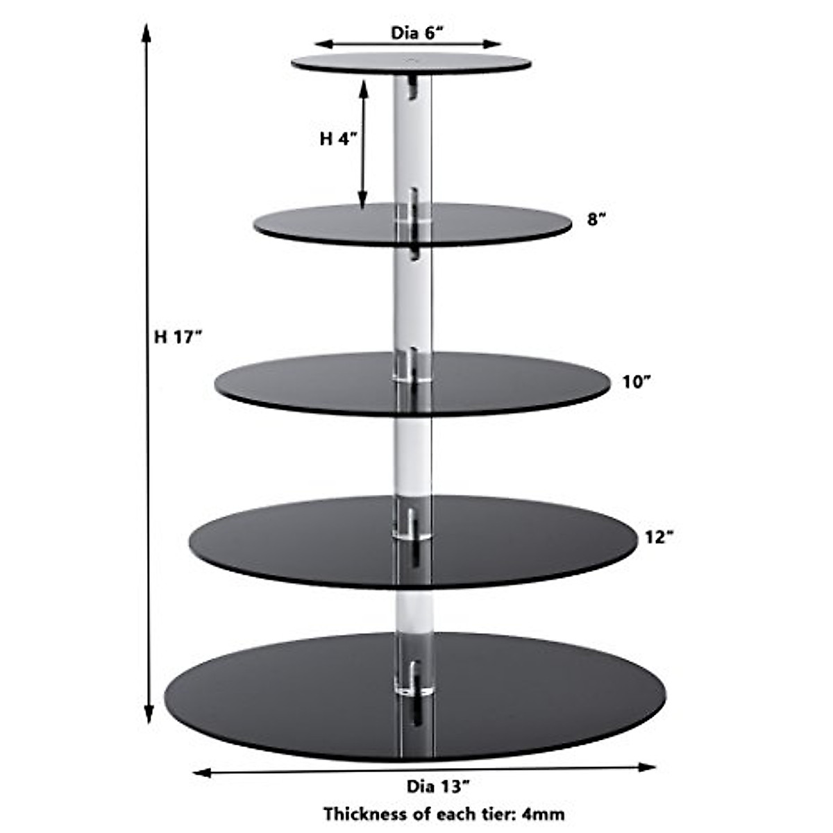 SinoAcrylic Cupcake Stand - 5 Tiers Round Cupcake Tower - Tiered Serving Dessert Cake Holder - Unique Black Exquisite Plate - Perfect for Wedding, Birthday, Party, Baby Shower and Christmas