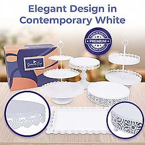 Tiered Cake Stand 5 Pc. Set with 3-Tier, 2-Tier, and Round Displays, Pedestal Dessert Stands, and Square Serving Tray Platter for Cupcakes, Pies, Cookies, Pastries, and Snacks