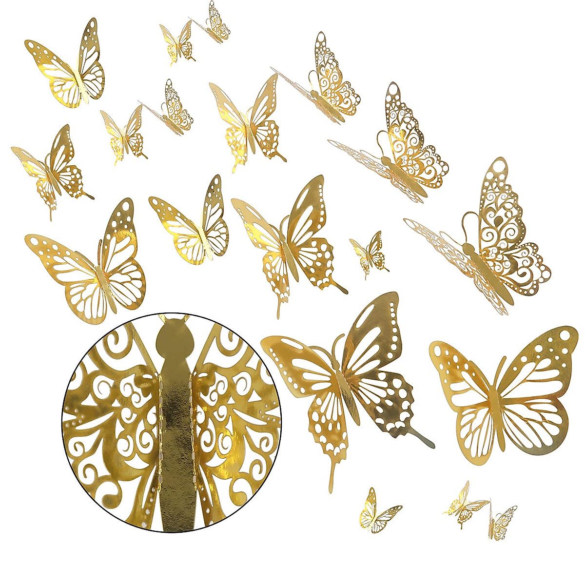 DIYASY Butterfly Wall Décor,36 Pcs Gold 3D Butterfly Stickers Decals for Room,Bedroom,Wedding and Nursery Decoration