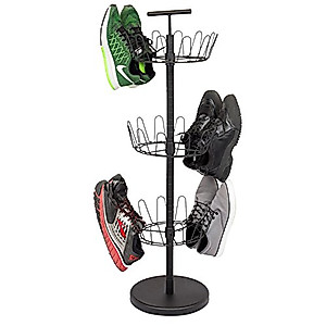 Internet's Best 3 Tier Metal Shoe Tree - Black Finish - 18-Pair Shoe Organization Rack - Storage Organizer - Free Standing Tower Weighted Base - Strong Sturdy