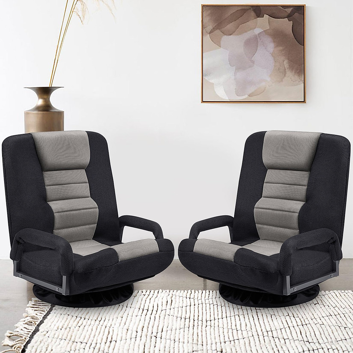 ACIPENSER Swivel Gaming Chair Multipurpose Floor Gaming Chair for Playing Video Games, TV, Reading w/Armrest Lumbar Support & 6 Adjustable Postion Backrest for Adults & Kids,Grey