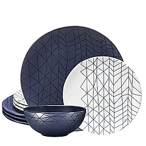 bzyoo 12 Piece Melamine Dinnerware Set - Durable, Dishwasher Safe Plates and Bowls - Dinning, Parties, Camping Dish Set Spidy Blue Collection
