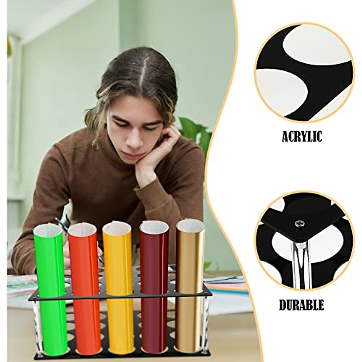 Vinyl Roll Storage Rack 20 Holes Acrylic Vinyl Rolls Holder Organizer Display Storage Stand for Art Craft Paper Room Decor (Aperture 2 Inch)