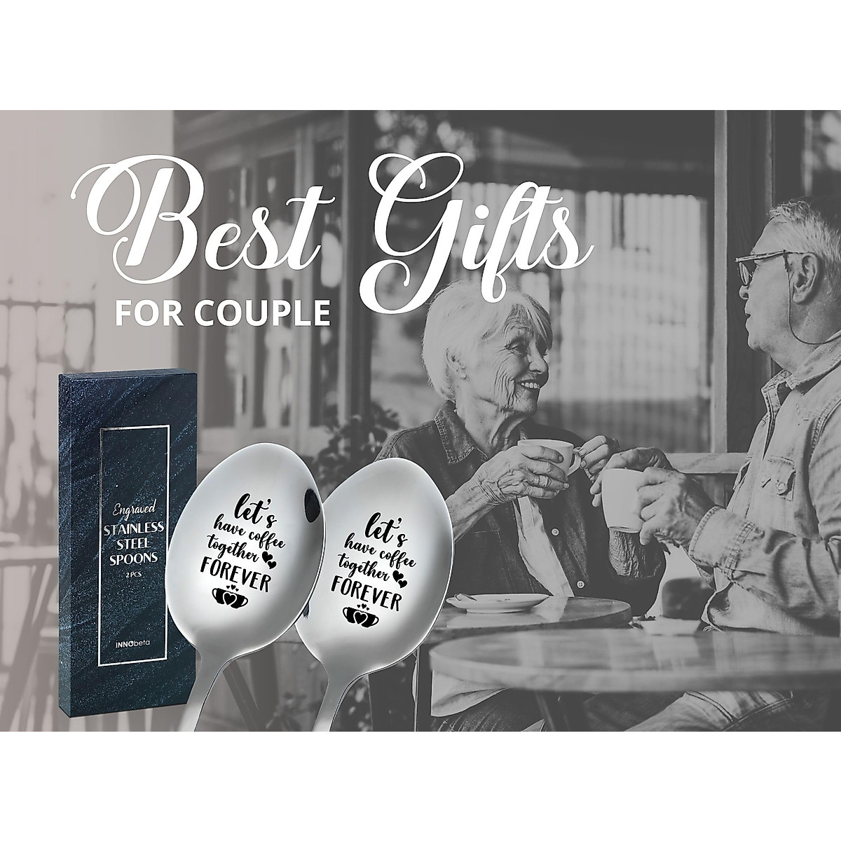 Coffee Spoons for Couples, 2 Pcs Stainless Steel Engraved Coffee Spoons, Coffee Lovers Gifts, Gift Ready Package, Let's Have Coffee Together Forever