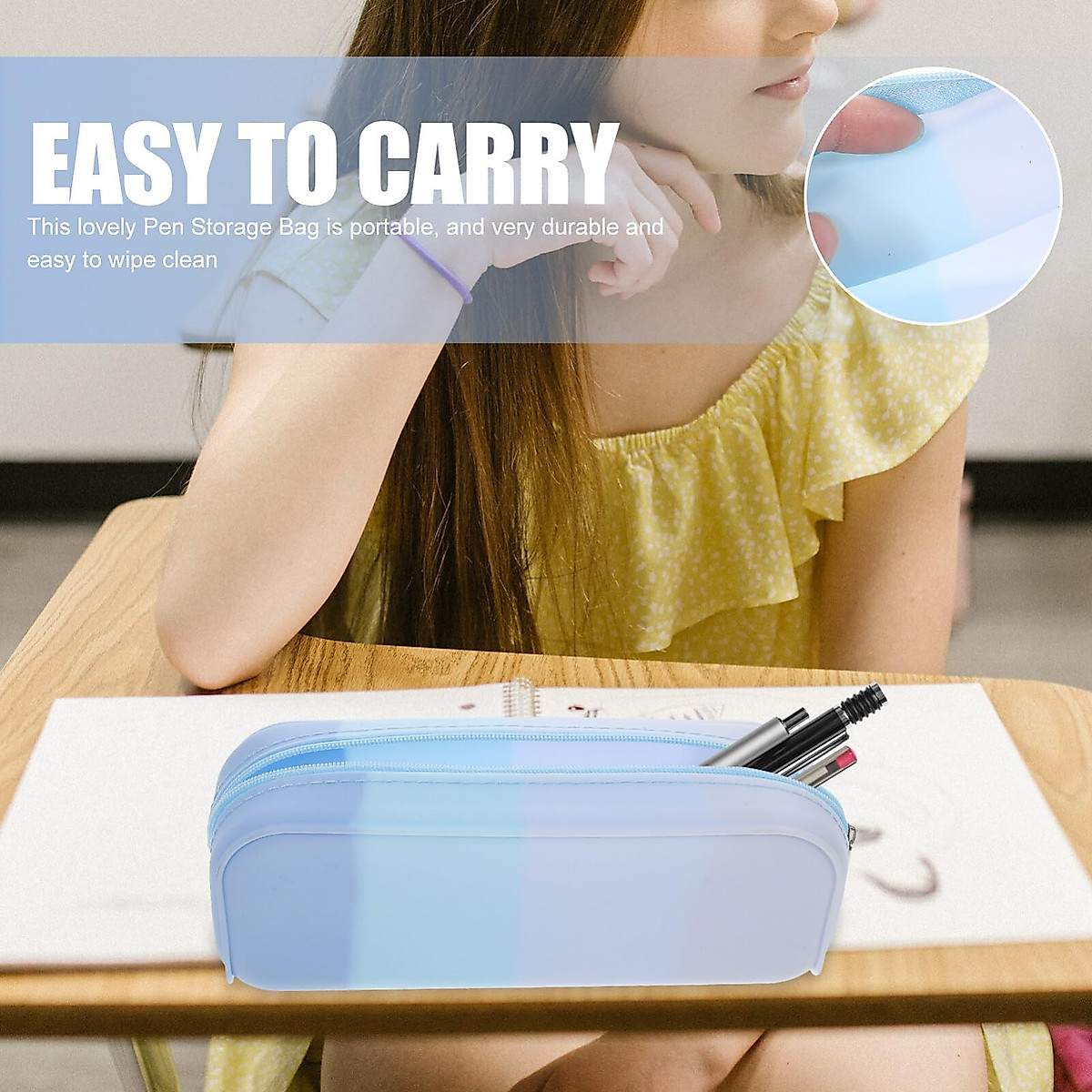 Silicone Pencil Case Pouch Bag Candy Color Pencil Case Cute Pen Case Silicone Pencil Case Small Cute Aesthetic Zipper Pencil Pouch for Travel Cosmetics Makeup Sky-blue