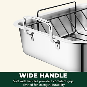 Hillbond Stainless Steel Roasting Pan with Rack 16 Inch Turkey Roaster Pan with U-Shaped Rack Flat Rack Turkey Lifting Forks for Turkey, Chicken, Vegetables Set of 5