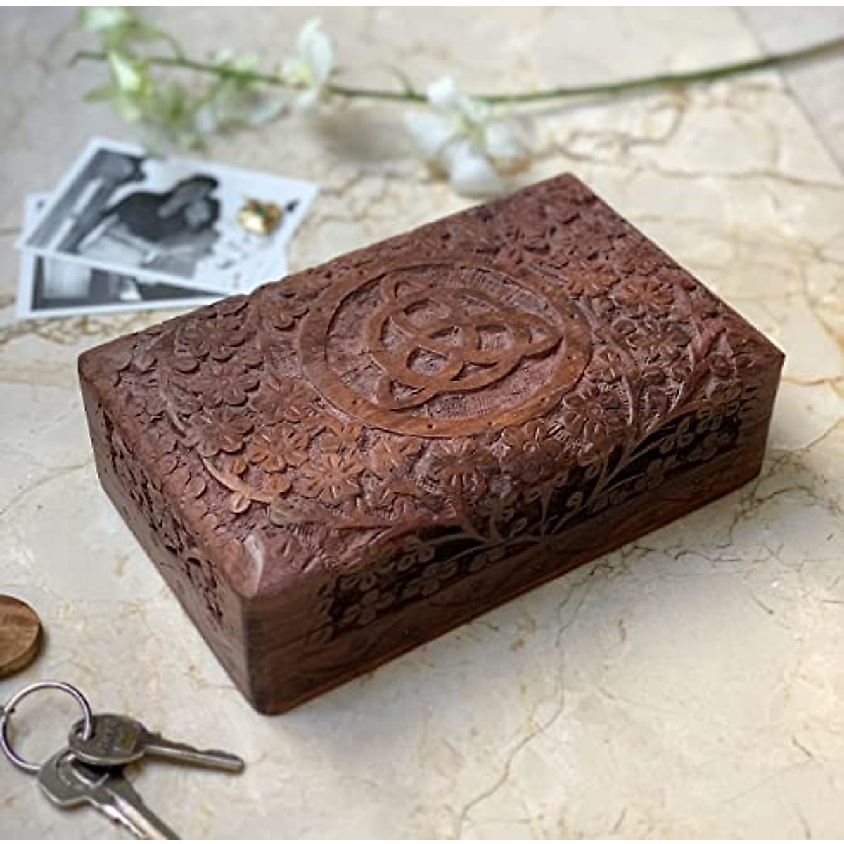 Great Birthday Gift Ideas Handmade Decorative Wooden Jewelry Box Jewelry Organizer Keepsake Box Treasure Chest Trinket Holder Watch Box Storage Box 8 x 5 Inches