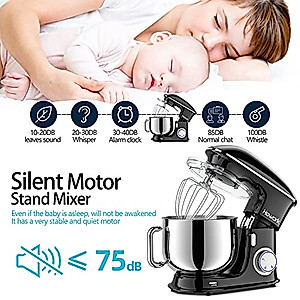 HOWORK 8.5QT Stand Mixer, 660W 6+P Speed Tilt-Head, Electric Kitchen Mixer With Dishwasher-Safe Dough Hook, Beater, Wire Whip & Pouring Shield (8.5 QT, Black)