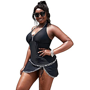 REKITA Womens Swimsuit Halter Tankini Top and Skort Bottom Set Bathing Suits