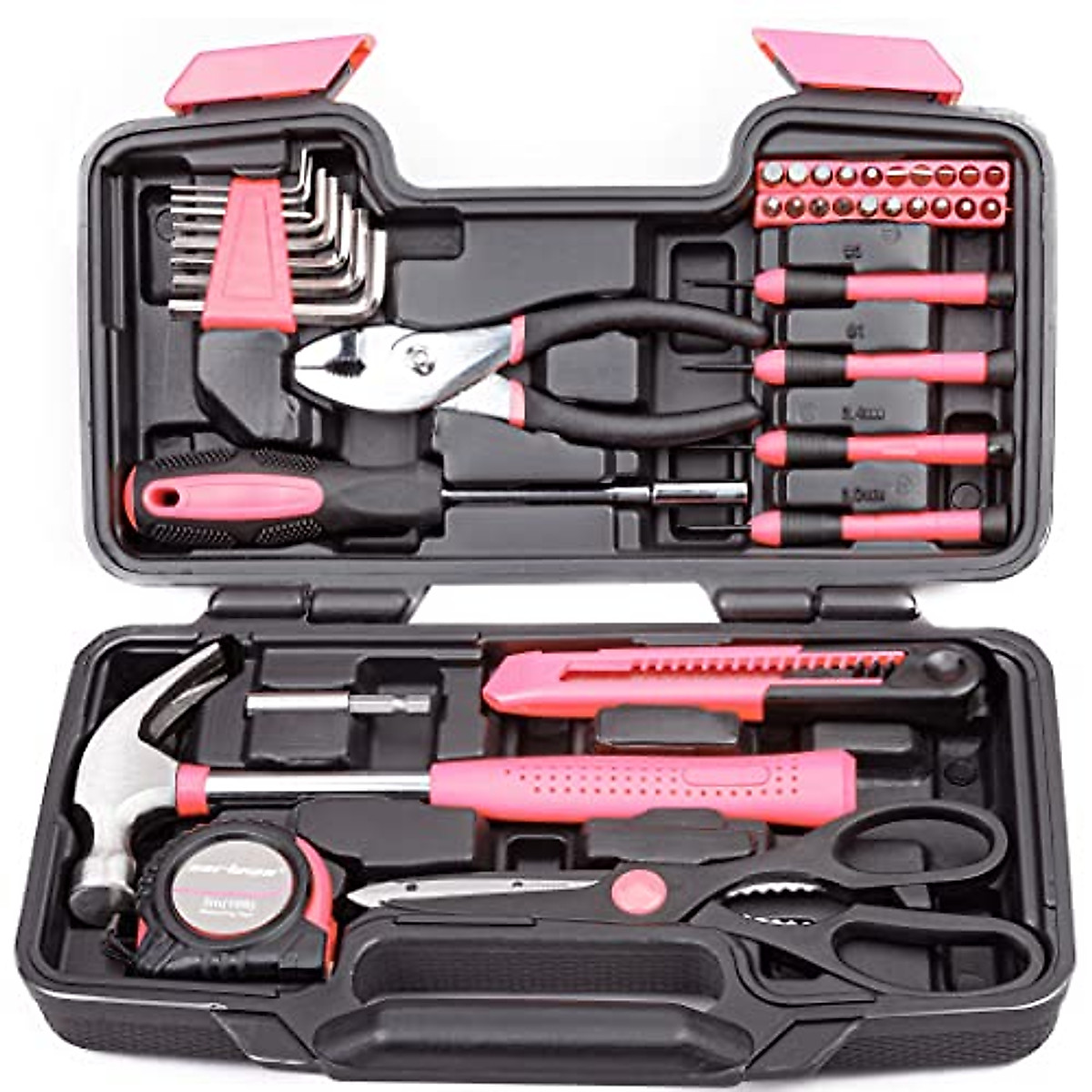 CARTMAN 39Piece Tool Set General Household Hand Tool Kit with Plastic Toolbox Storage Case Pink