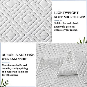 Qucover White Quilt Set California King, Soft Microfiber King Size Quilt Sets Oversized, 3D Ultrasonic Geometric Pattern Lightweight Summer Cal King Quilt 118x106, and 2 Pillow Shams