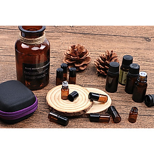 Furnido 25 Pack 2ml Amber Glass Roll on Bottle For Essential Oils,Perfume Vial with Stainless Steel Roller Ball,Black Caps Mini Sample Vials Cosmetics Small Container