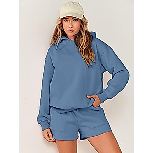 ANRABESS Women 2 Piece Outfit Oversized Hoodie Sweatshirt Shorts Lounge Sweat Set Sweatsuit Tracksuit 2025 Trendy Y2K Clothes Deep Blue Medium