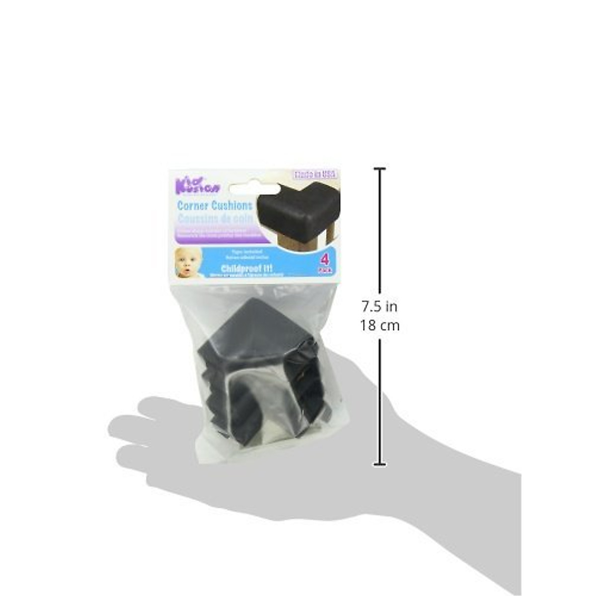 KidKusion 4-Piece Safety Corner Cushion, Black, Child Proofing Corner Guard, Made in USA, Child Safety, Home Furniture Safety Bumper, Baby Proof Table Protector, 4 Count (Pack of 1)