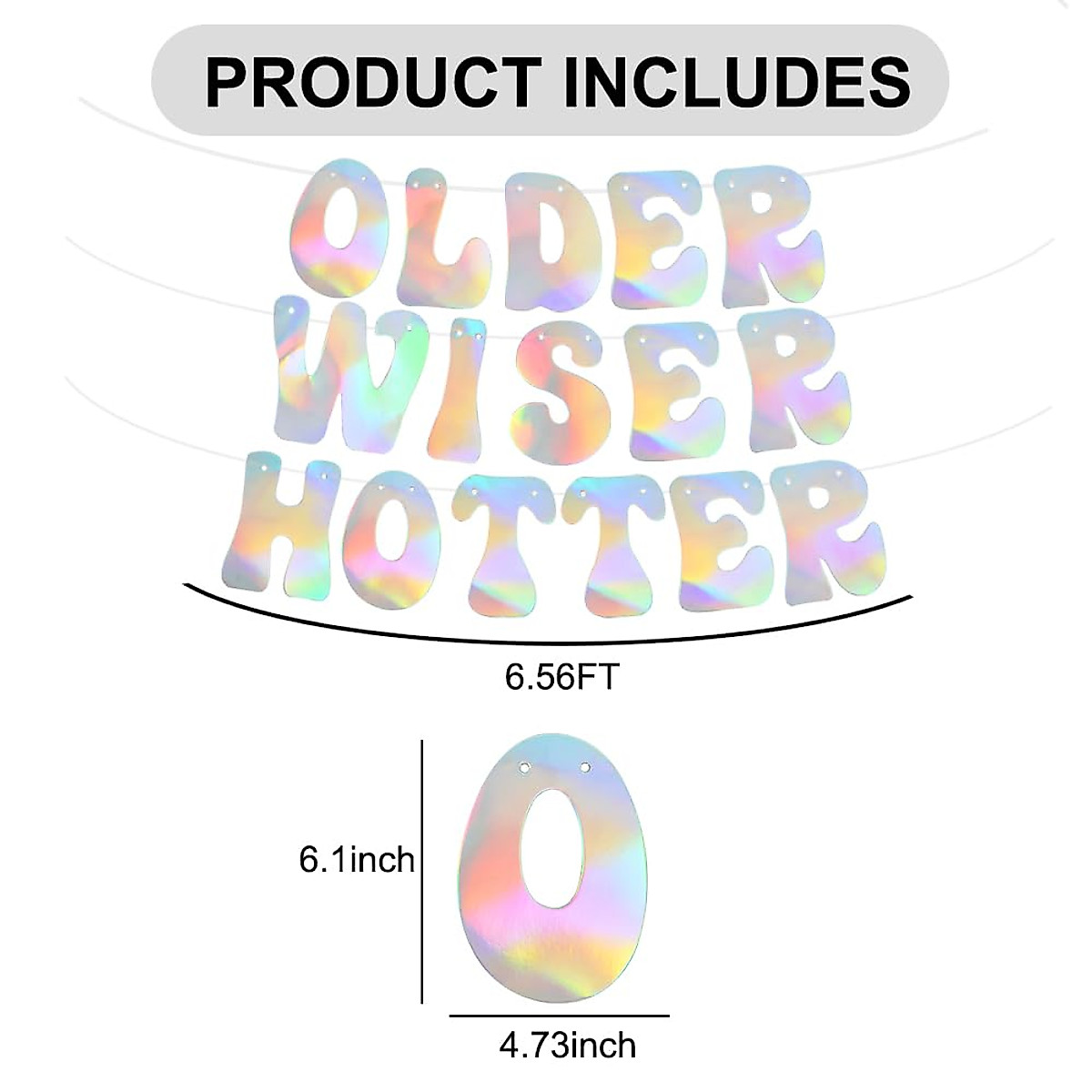 BEISHIDA Iridescent Glitter Older Wiser Hotter Banner -NO DIY - Pre-Strung Birthday Banner Decoration for 40th 50th 60th 70th 80th Women Funny Cute Birthday