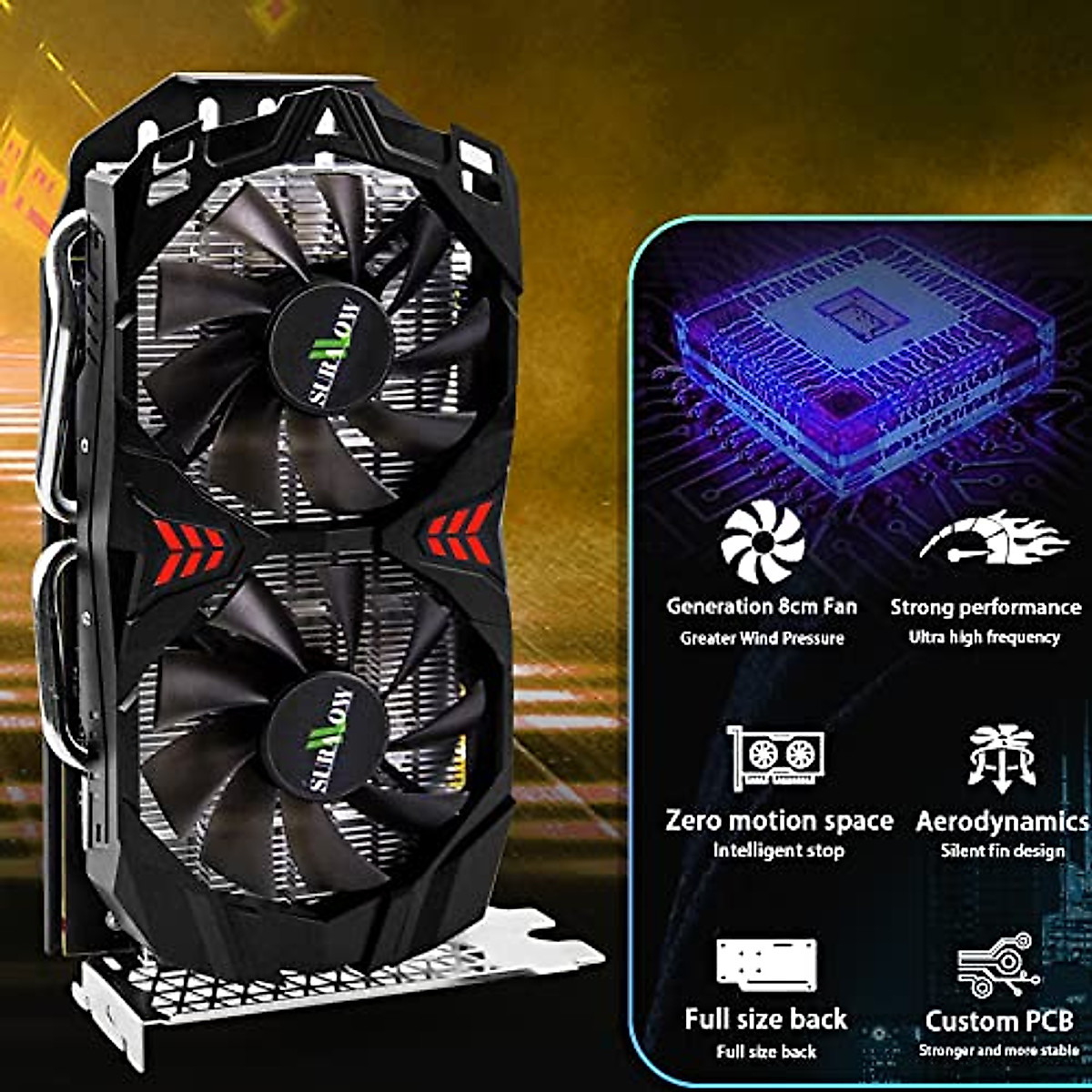 SURALLOW AMD Radeon RX 580 8GB Graphics Card, 2048SP,GDDR5,256 Bit Graphics Card for Gaming PC,PCIE 3.0,Twin Freeze Fans Computer Video Card with HDMI/DP/Ports