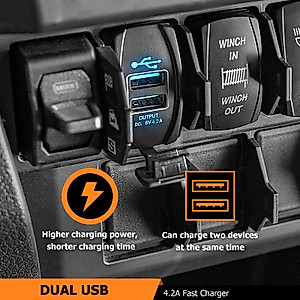 WeiSen Plug & Play Dual USB 4.2A Charger, Rocker Switch Style 18 AWG 12V/24V Fast Charge with Pulse Power Bar Plug Connector Compatible with Polaris RZR Ranger General Pulse Bus Bar