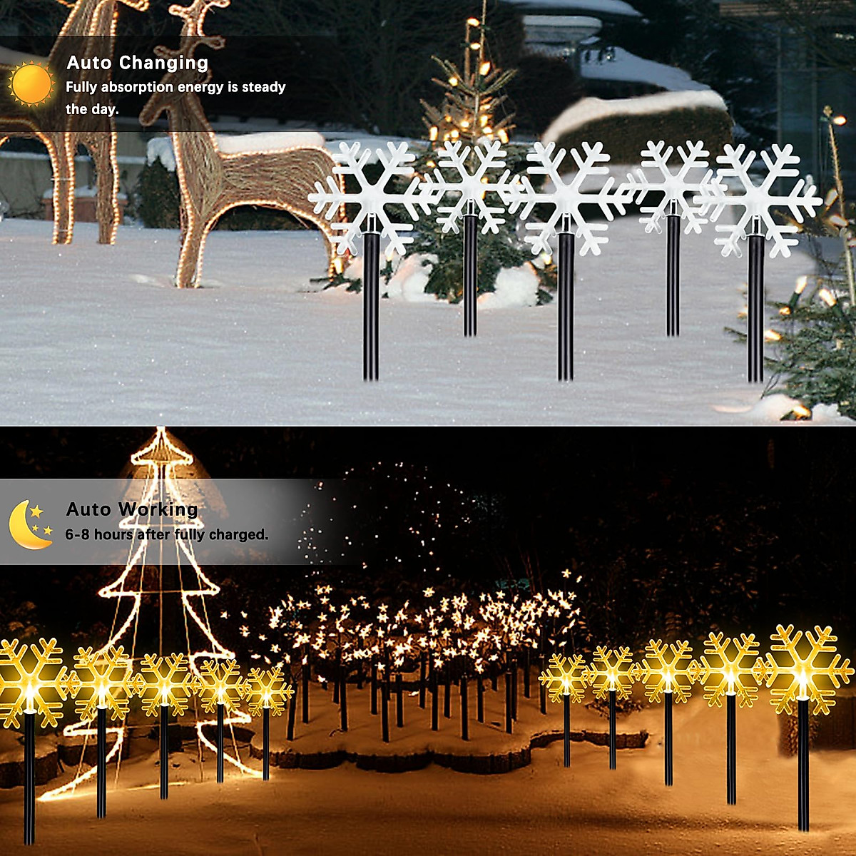 cyindzchwy Christmas Pathway Lights - Solar Powered Snowflake Lights with Stake Outdoor Waterproof, 5 Pack Outdoor Decorative Lights for Garden Yard Street Pathway Park Christmas Wedding (Snowflake)