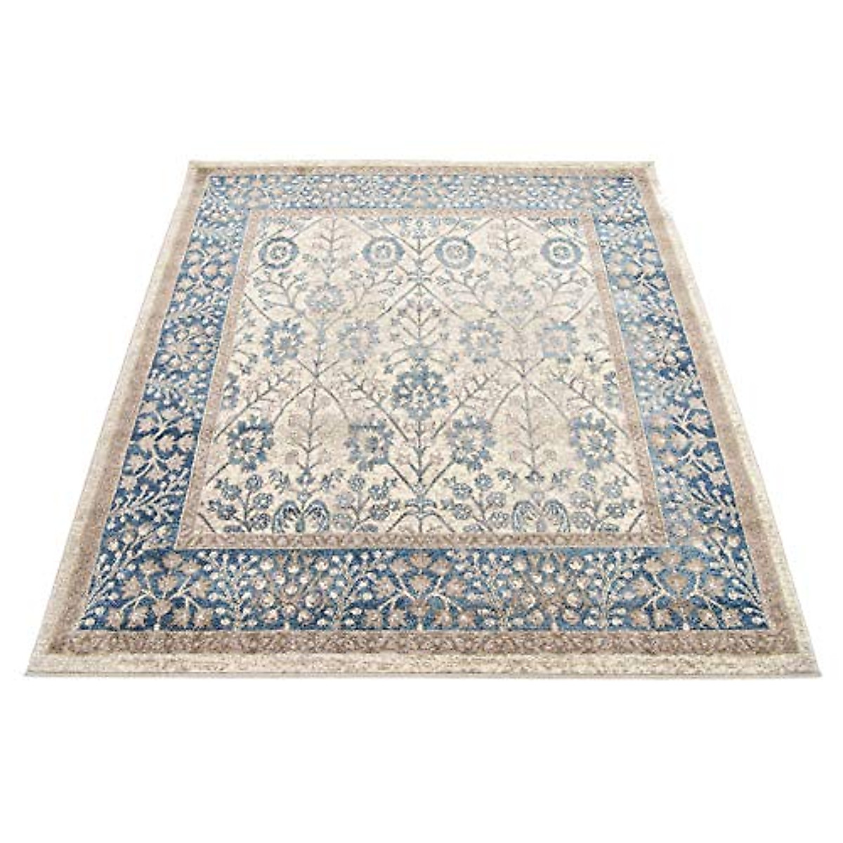 Unique Loom Salzburg Collection Area Rug - Gneis (5' Square, Cream/ Light Blue)
