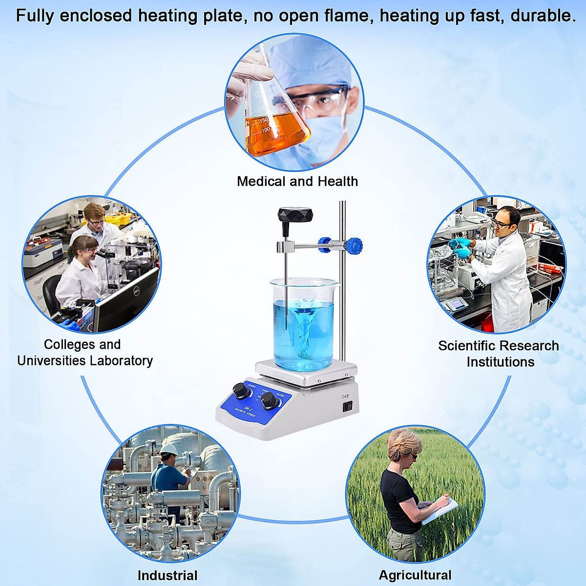 Slendor Magnetic Stirrer SH-2 Hot Plate Mixer Max 520℉ Lab Hotplate Stirrer 2000 RPM Stir Plate with Thermometer, Stirrer Bar and Support Stand