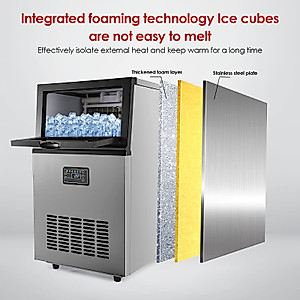 Vogvigo Commercial Ice Maker,100LBS/24H,30LBS Storage Capacity, 36 Ice Cubes Ready Within 20 Mins Stainless Steel Freestanding Ice Machine for Home, Restaurant