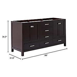 ARIEL Bath Vanity Base Cabinet 66" Inch in Espresso, Dual Sink Configuration, 4 Soft Closing Doors, 6 Full Extension Dovetail Drawers, Brushed Nickel