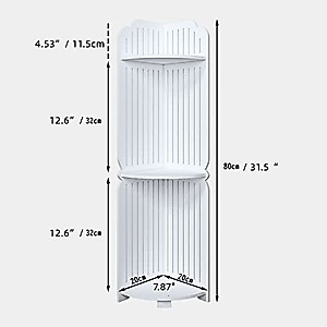 3 Tier Corner Shelves, Plastic Small Bathroom Corner Organizer Open Shelf with Vertical Striped As Bookcase Decor Display Rack Shelf for Bedroom Living Room Kitchen Office