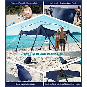 EYEFAME UPF50+ Anti-Wind Beach Tent with Sandproof Private Beach Wind Screen, Stable 8 Sandbags Design Beach Canopy Sun Shade with Carrying Bag, Portable Easy Assemble Sun Shelter for Outdoor Camping