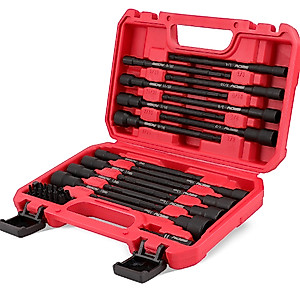 Nut Driver Impact Bit Set - 31-Piece Magnetic Socket Impact Drill Bit Tool Sets Extra Long Hex Nut Setter Driver Holder - Metric SAE Screwdriver Bits 1/4 Drive Shank Adapter Extension