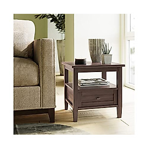 SIMPLIHOME Warm Shaker SOLID WOOD 20 inch Wide Rectangle End Table in Warm Walnut Brown with Storage, 1 Drawer, 1 Shelf, for the Living Room and Bedroom