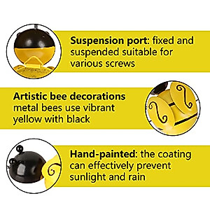 【4 Pack】Metal Wall Art Bee, Metal Bumble Bee Wall Décor, 3D Iron Bee Art Sculpture Hanging Wall Decorations for Outdoor Home Garden Patio Yard Lawn Fence
