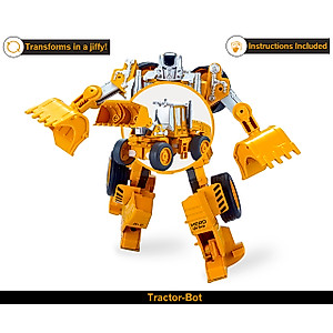 Big Mo's Toys Tractor Robot Construction Set- 5 pcs TransTruck Transforming Tracktors to Robots STEM Action Figures DIY Set- Holiday, Birthday Gift Toys for Kids