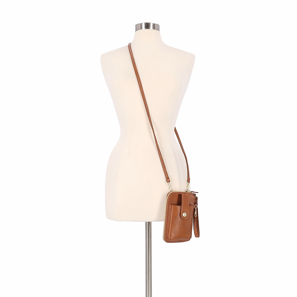 Mundi Jacqui RFID Blocking Crossbody Wallet Bag for Women, Compact Travel Size Cell Phone Holder Purse Vegan Leather, Brown Sugar