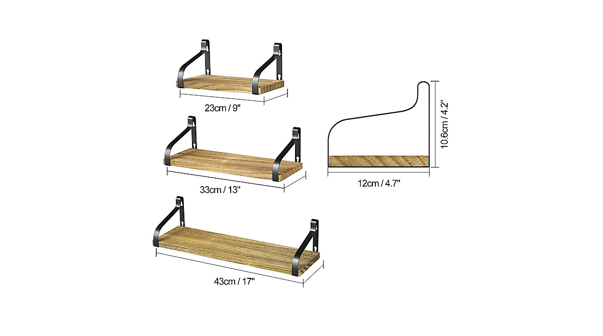 Love-KANKEI Floating Shelves Set of 3 - Rustic Wall Storage & Decor