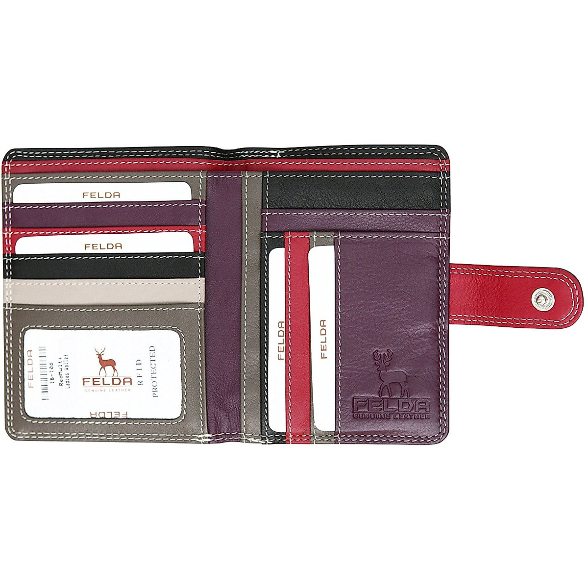 Felda RFID Genuine Leather Ladies Purse Wallet 9 Card Slots & Zipped Coin Section, Medium Size